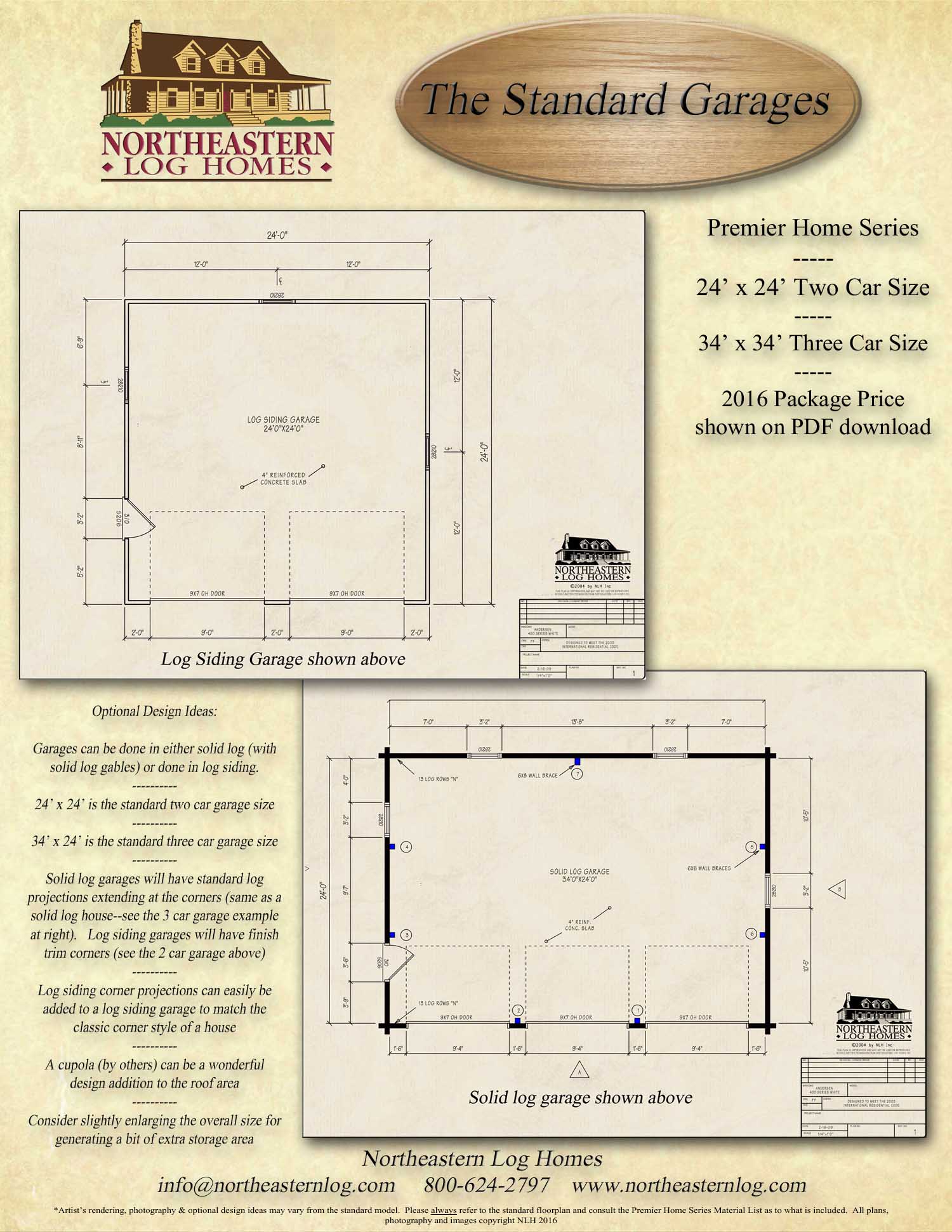 Standard 3-Car Garage (In full Log or Log Siding) | Northeastern Log Homes